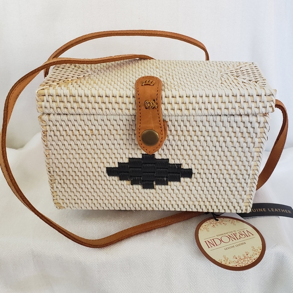 Bags | Box Rattan Crossbody Bag With Leather Trim | Poshmark